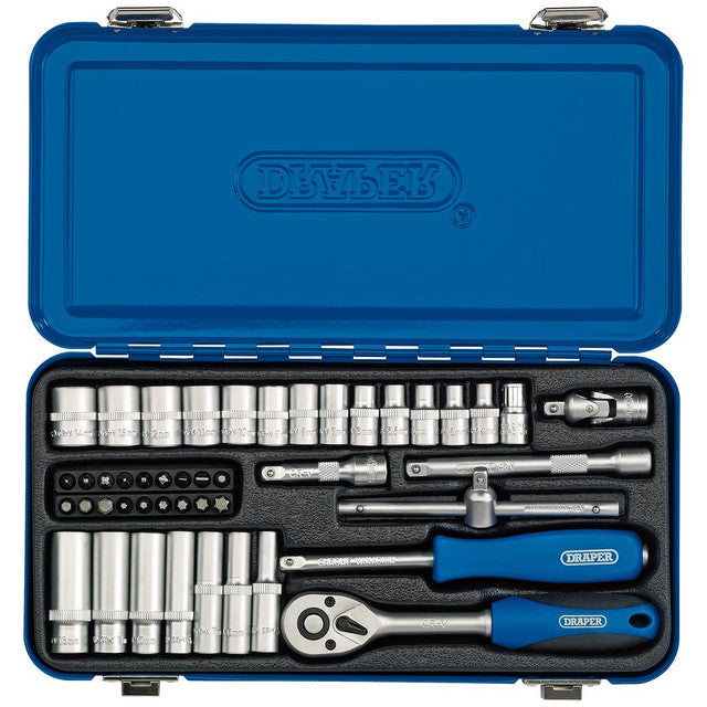 Draper 16365 Metric Socket Set in Metal Case, 1/4" Sq. Dr. (45 Piece ...